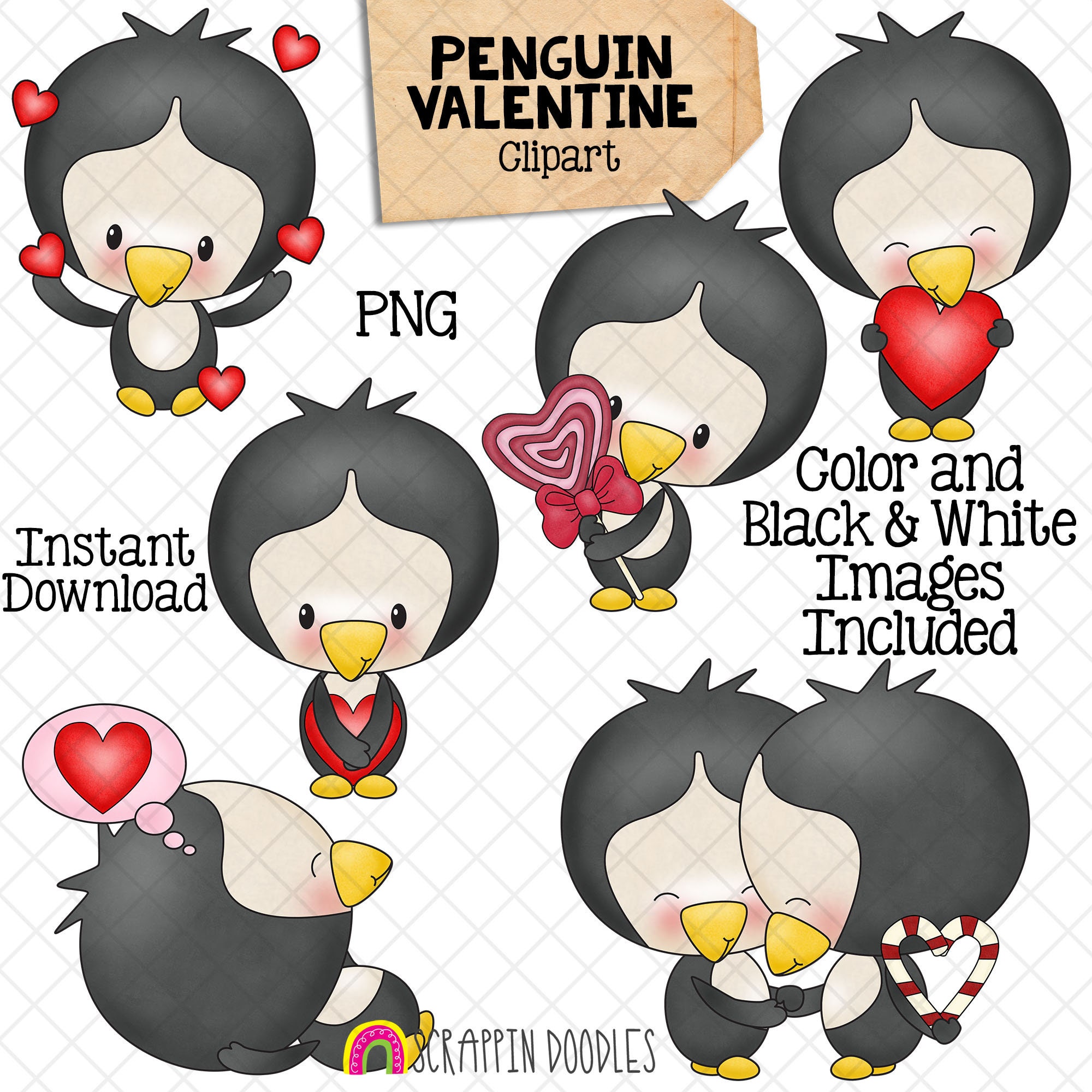Penguin Valentine Clipart - Penguins in Love - Winter Baby Penguin ...