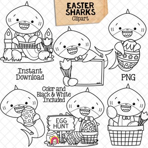 Easter Sharks Clip Art - Grey Shark Easter Egg Hunt Clipart - Baby ...