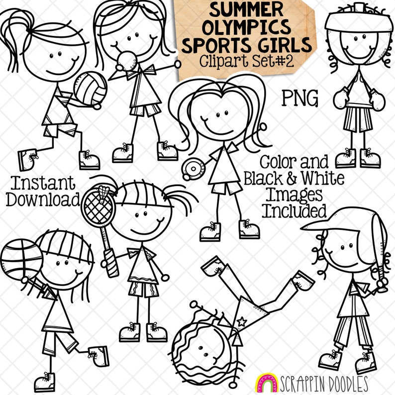 Summer Olympics Sports Girls Clipart Set 2 Discus Shot Put Badminton ...
