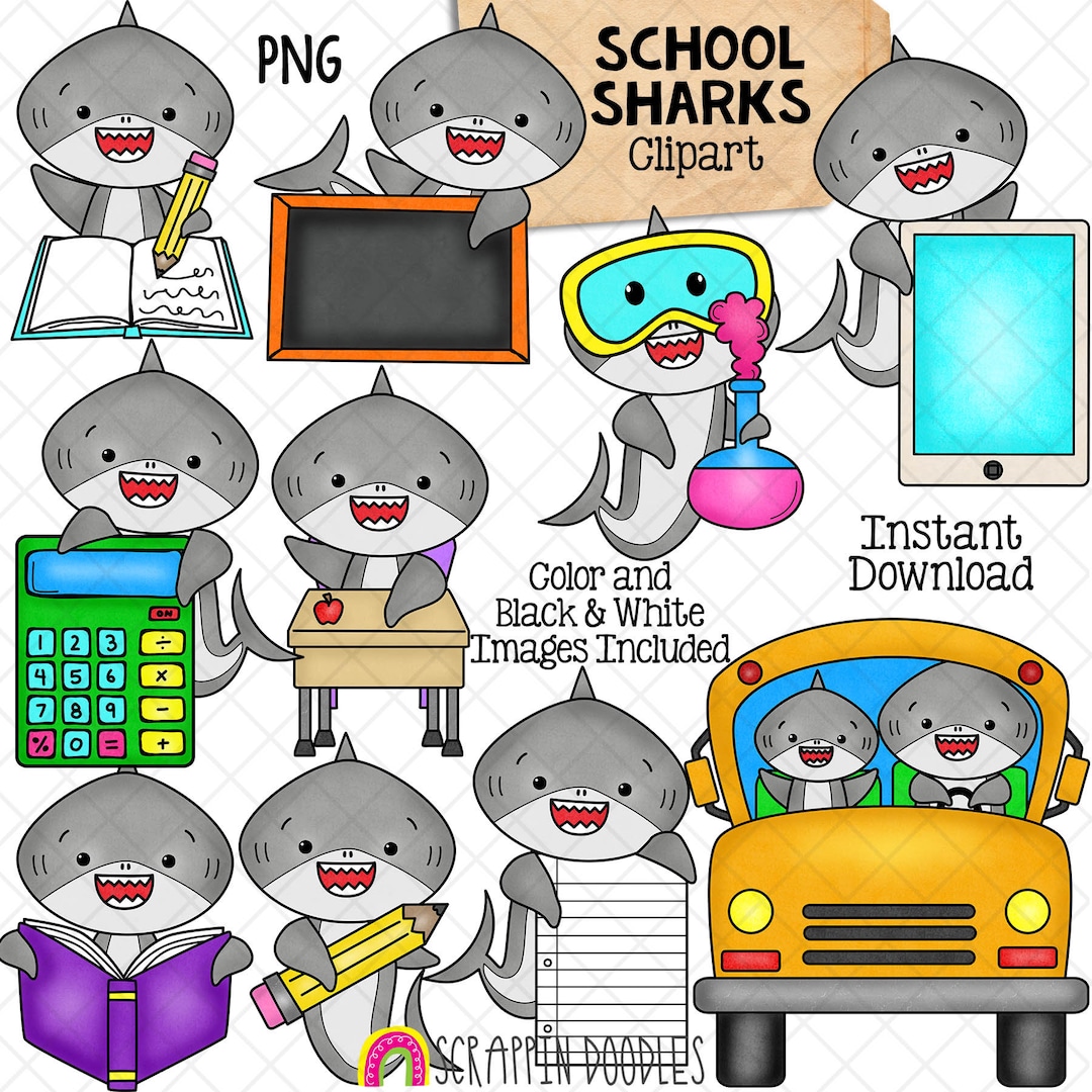 School Sharks Clip Art - Grey Shark Clipart - Sharks on School Bus ...
