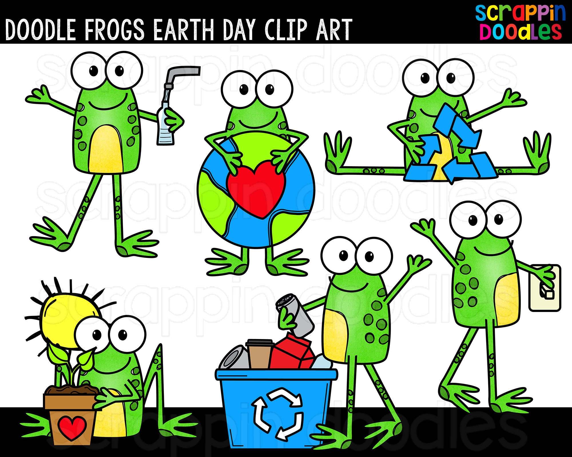 Doodle Frogs Earth Day Clip Art - Cute Frog Graphics - Earth Day Frogs ...