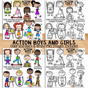 Doodle Kids Clipart Bundle 6 Doodle Boy and Girl Bundle Communication ...