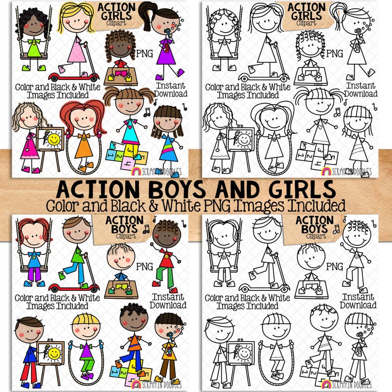 Doodle Kids Clipart Bundle 6 - Doodle Boy and Girl Bundle ...