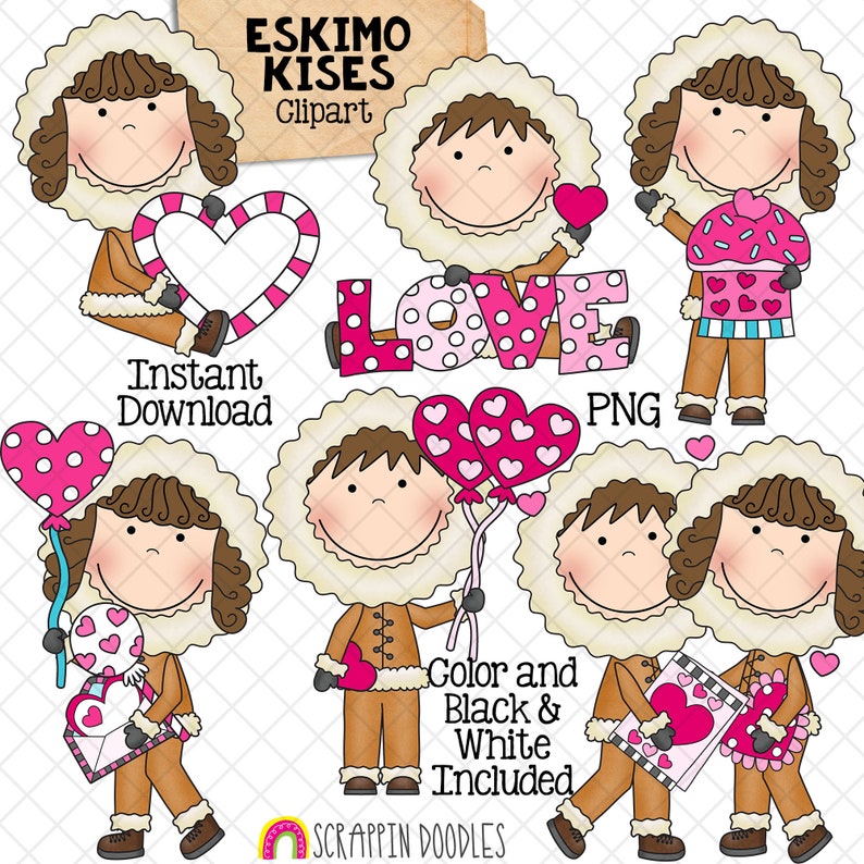 Eskimo Kisses Clip Art - Valentines Day Clipart - Valentine Winter ...