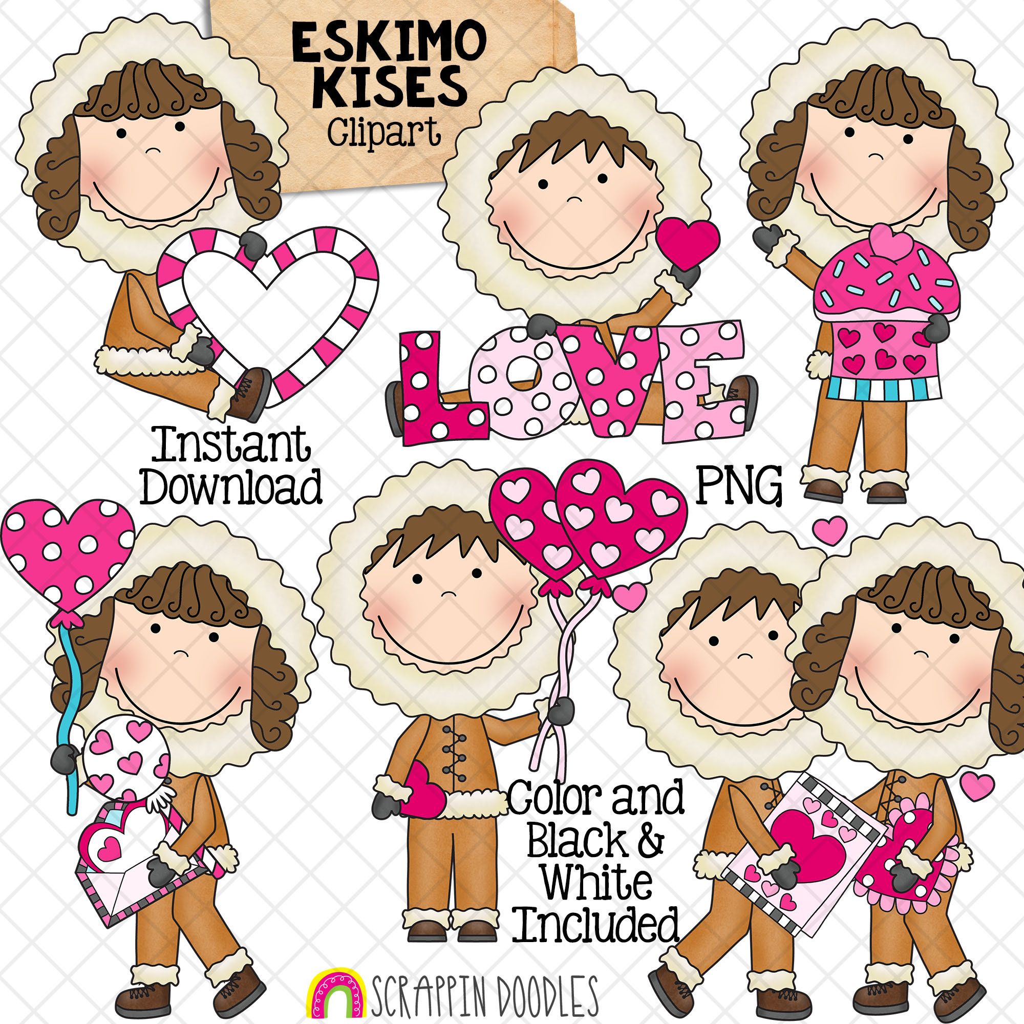 Eskimo Kisses Clip Art - Valentines Day Clipart - Valentine Winter ...