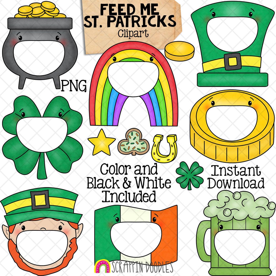 Feed Me St. Patrick's Day Clipart - Feeding Open Mouth - Pot of Gold ...