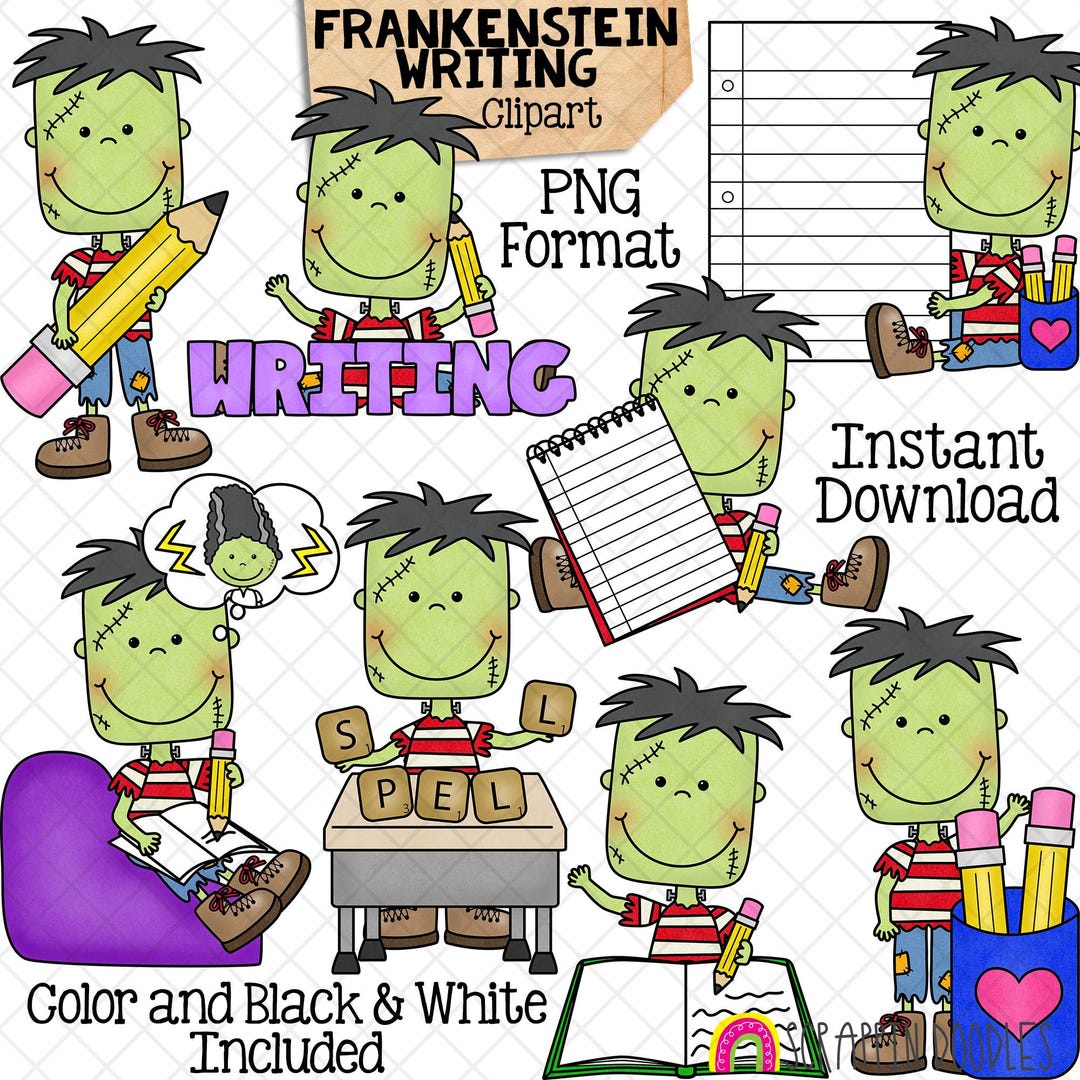 Frankenstein Writing Clip Art - Halloween Spelling Clipart - School ...