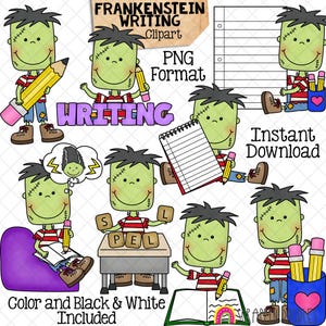 Frankenstein Writing Clip Art - Halloween Spelling Clipart - School ...