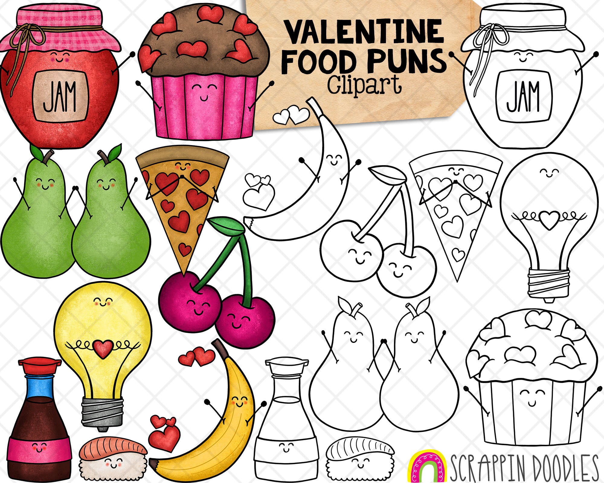 Valentines Day Food Pun Clipart Make Your Own Valentine Cards Cute Food ...