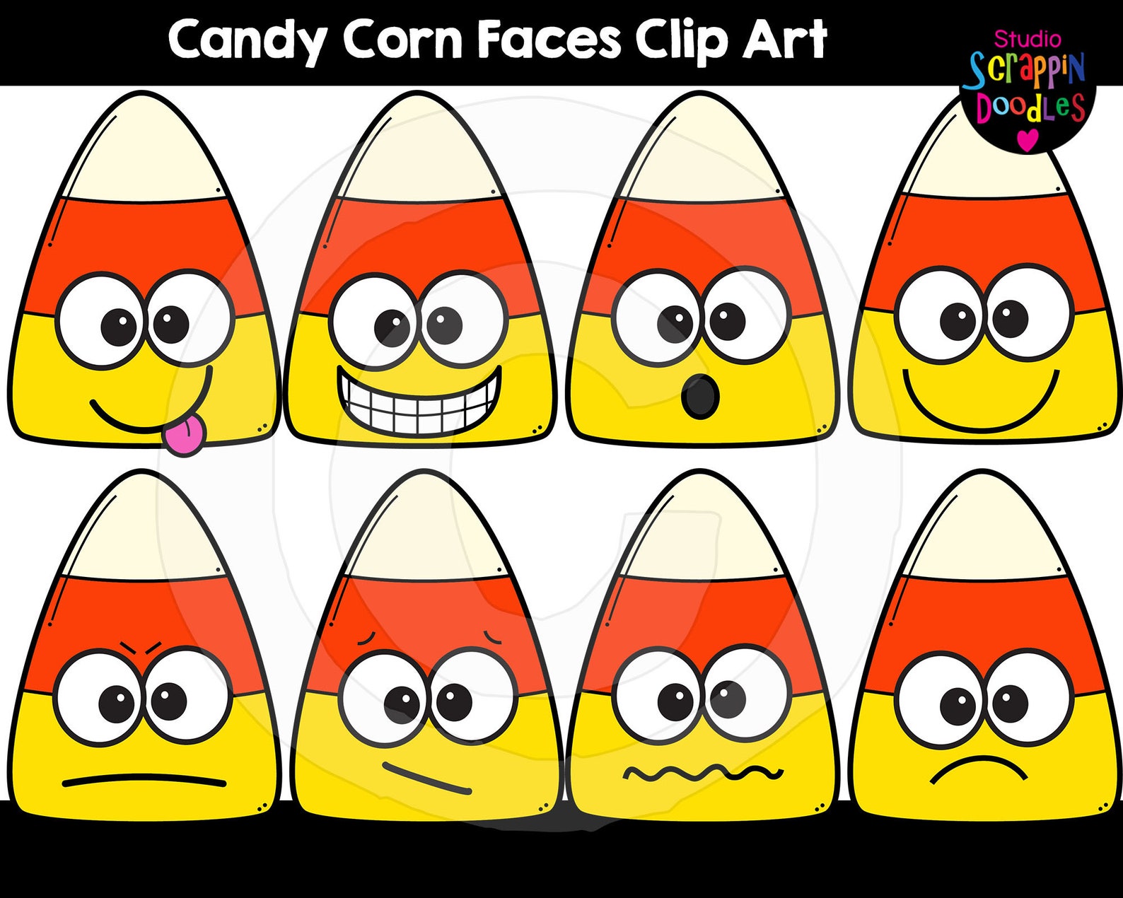 Halloween Candy Corn Faces Clip Art - Cute Expression / Emotion ...