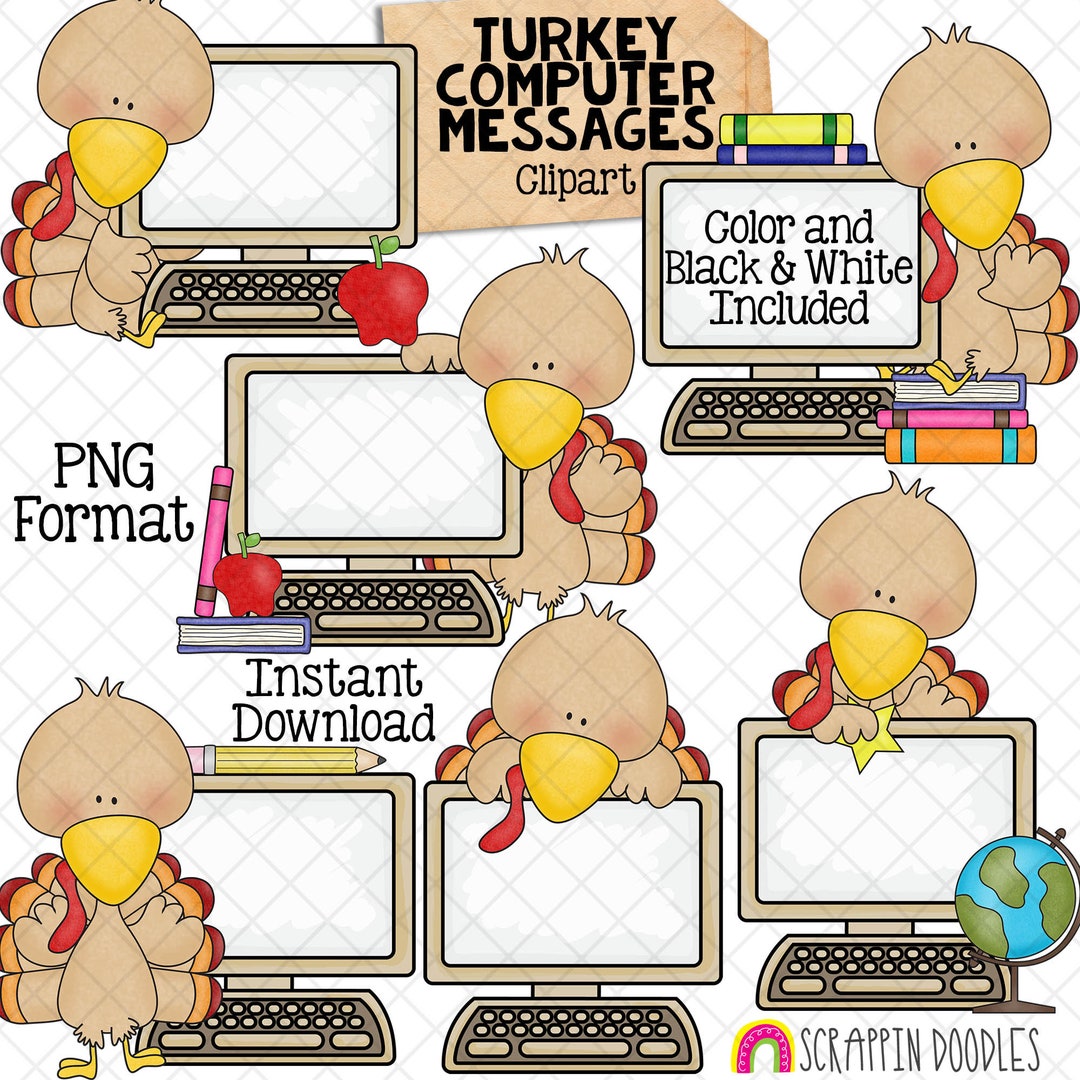 Turkey Clipart - Computer Turkeys Clip Art - Cute Turkeys on Desktops ...