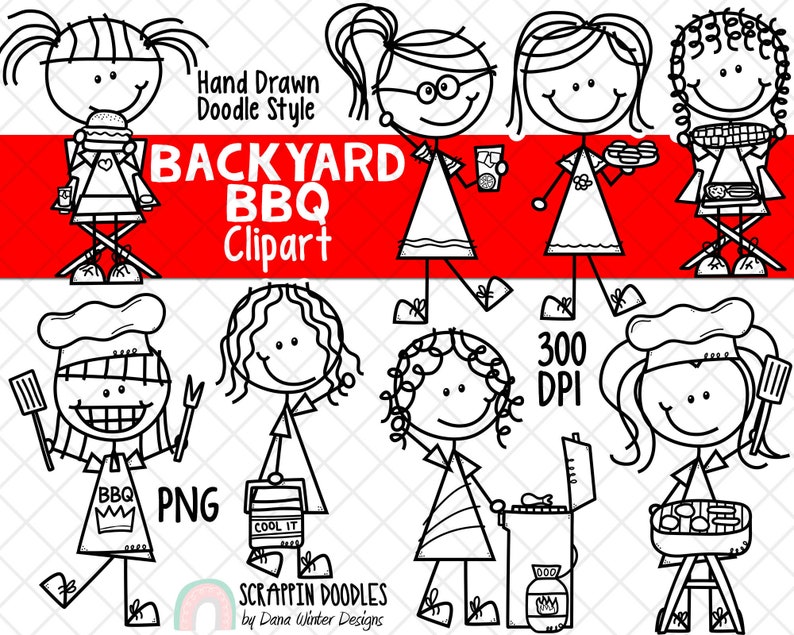 Backyard BBQ Clipart doodle Girls Barbecue Clipart Picnic Clipart ...
