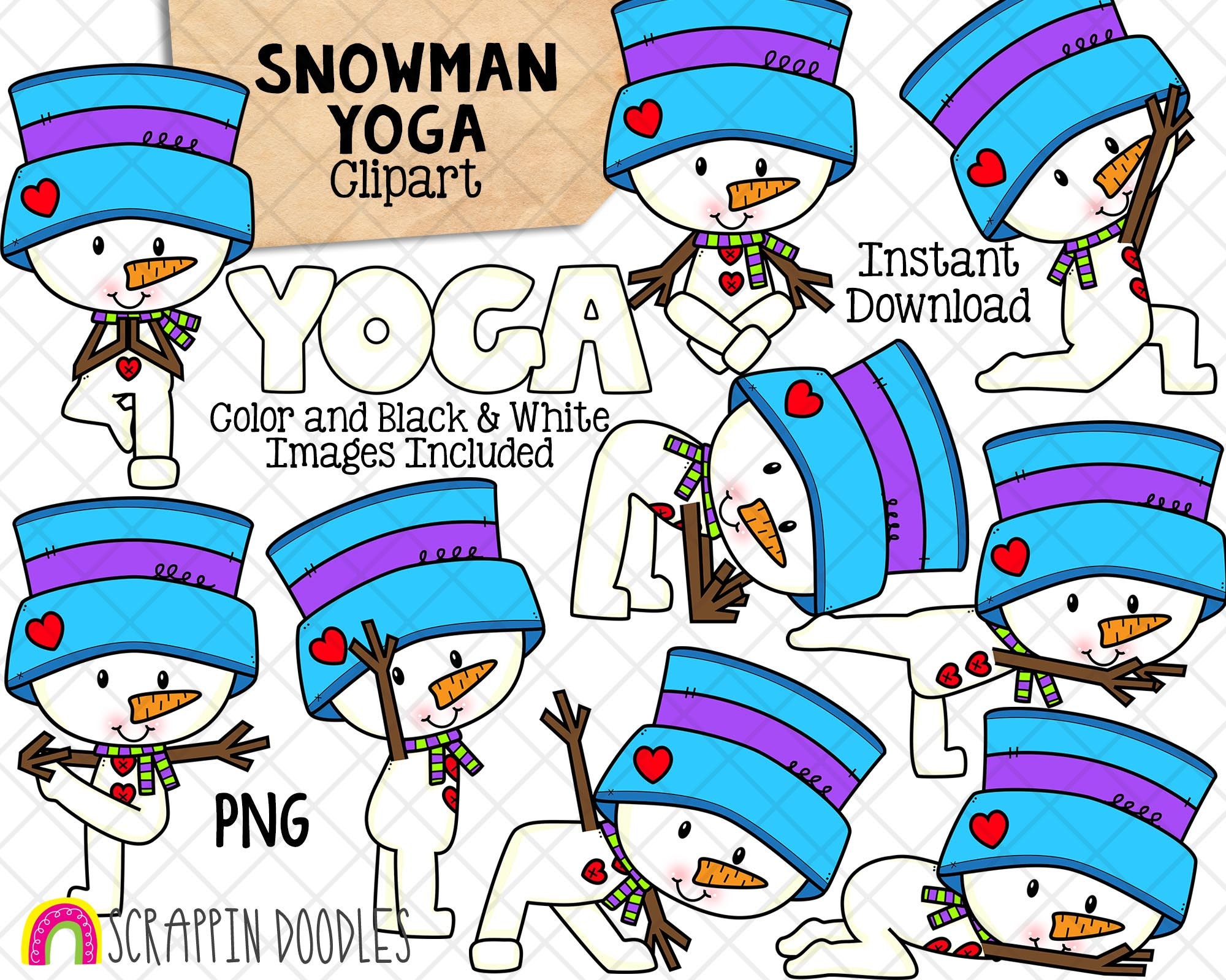 Snowman Yoga Clip Art Winter Stretching Clipart Yoga Pose Graphics ...