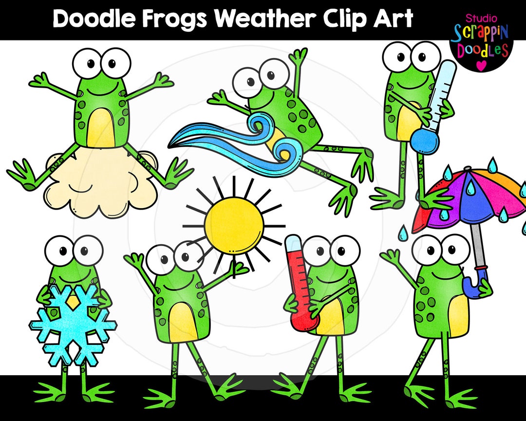 Doodle Frogs Weather Clip Art - Cute Commercial Use Weather Themed Frog ...