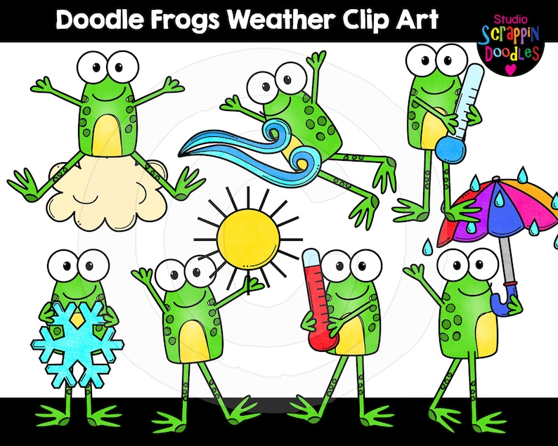 Doodle Frogs Weather Clip Art - Cute Commercial Use Weather Themed Frog ...
