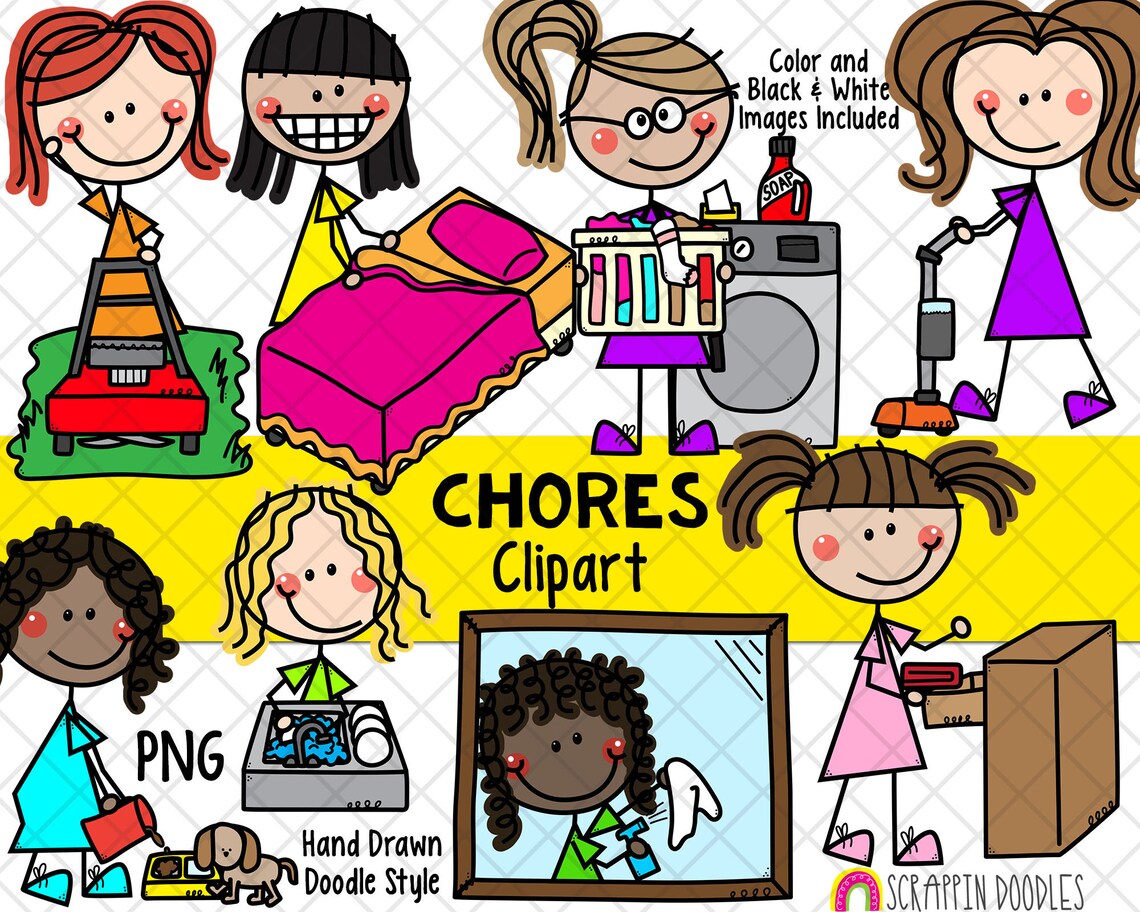 Household Chores Clipart doodle Girls Chores Clipart Kids Doing Chores ...