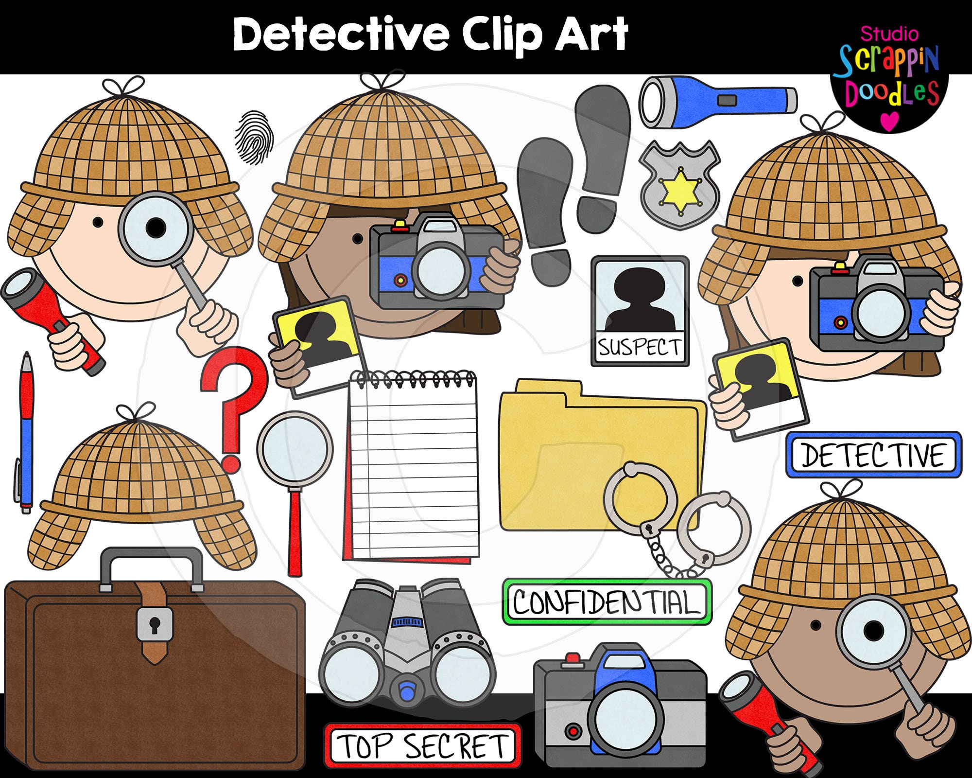 Detective Clip Art Cute Commercial Use Detective Graphics | Etsy