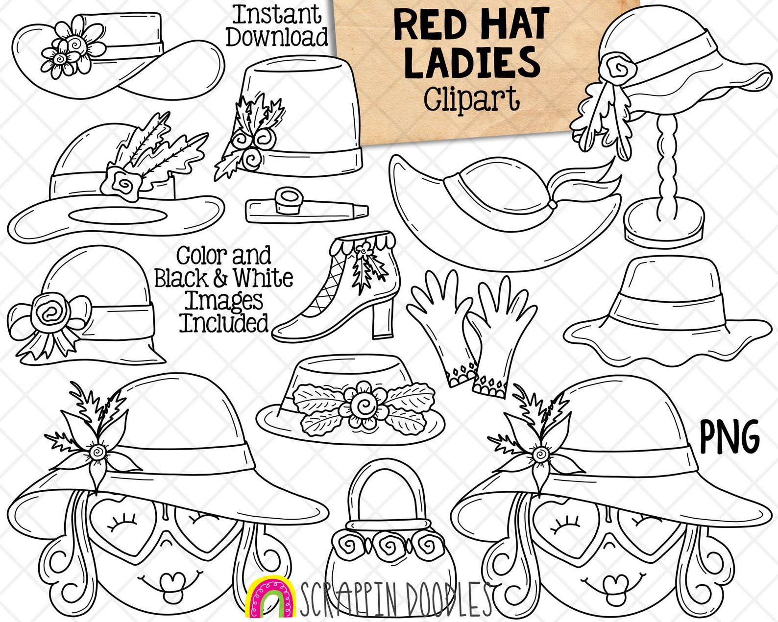 Red Hat Ladies Clip Art - Red Hat Society Graphics - Sublimation ...