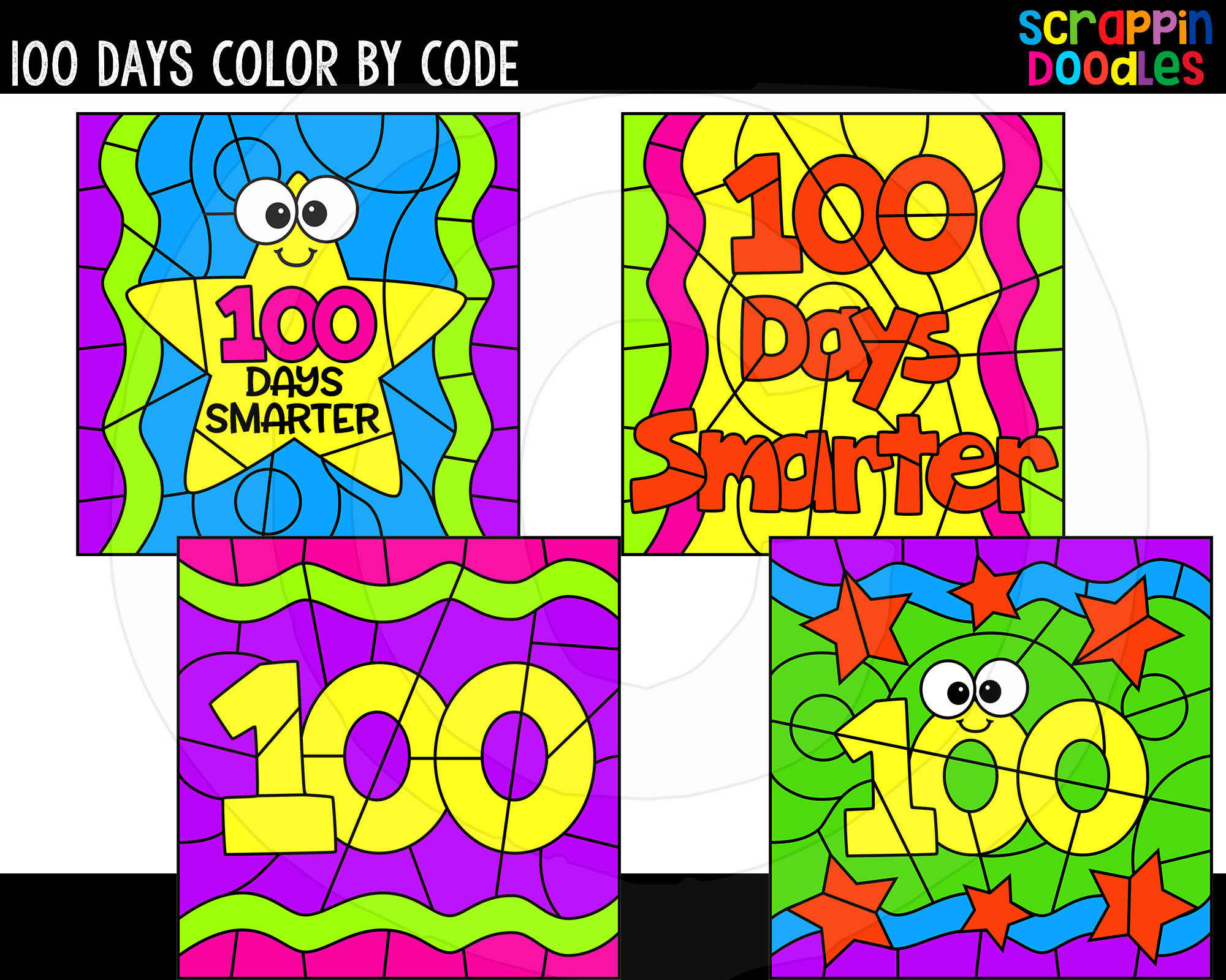 100 Days Color by Code Templates - Cute Commercial Use Color by Code ...