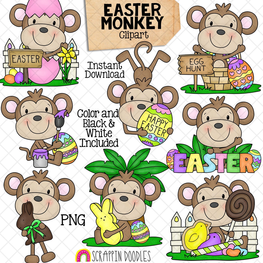 Easter Monkey Clip Art - Jungle Animals - Monkeys With Easter Eggs ...