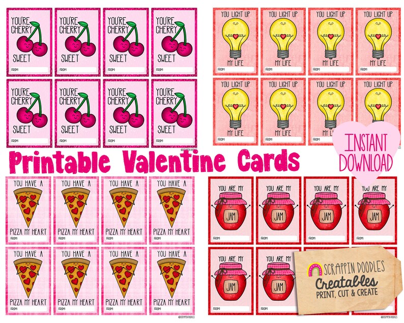 Printable Valentine Cards - Valentines Day Food Puns Gift Cards ...