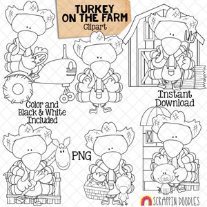 Turkey Clipart - Farmer Turkeys Clip Art - Cute Turkeys on the Farm ...