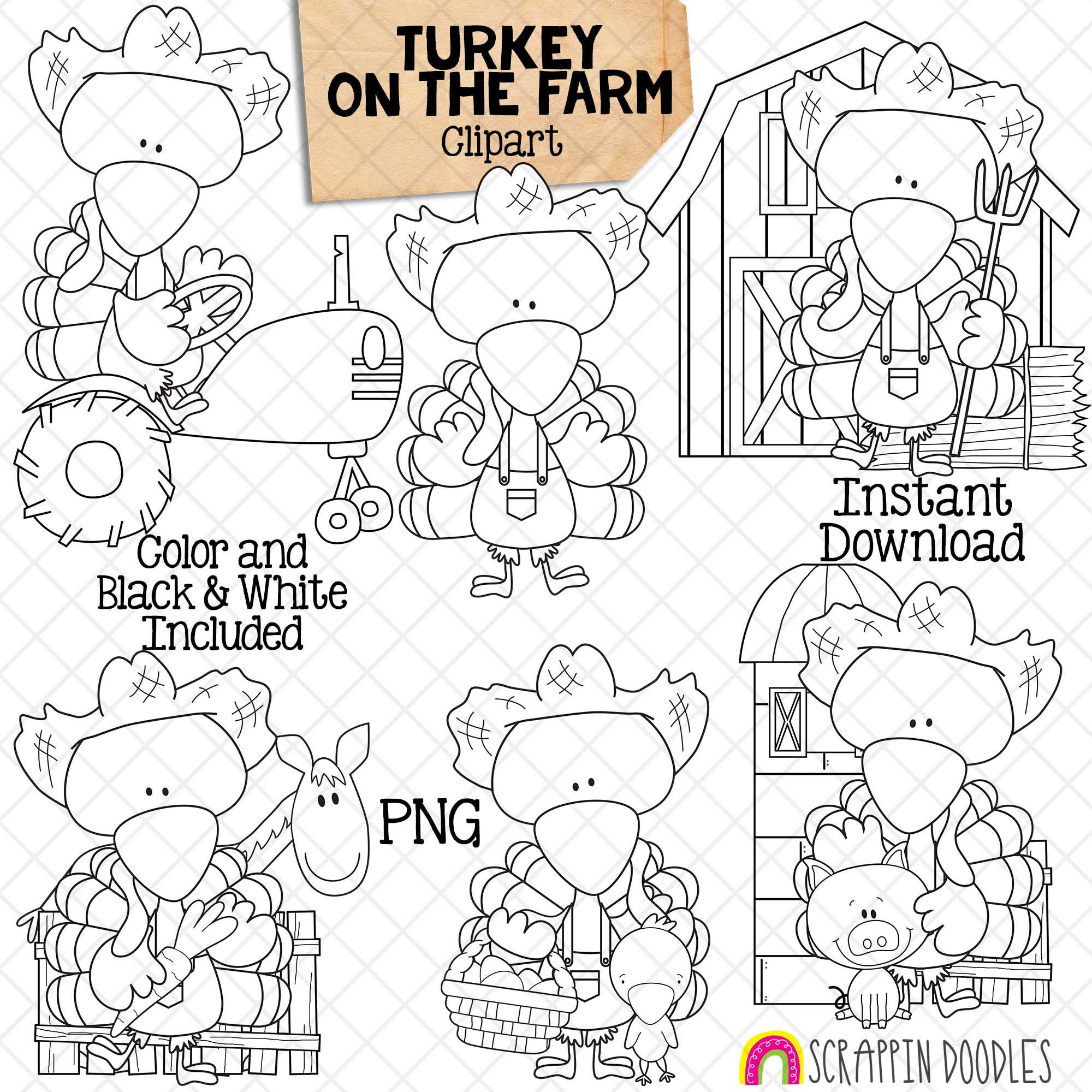 Turkey Clipart Farmer Turkeys Clip Art Cute Turkeys on the Farm ...