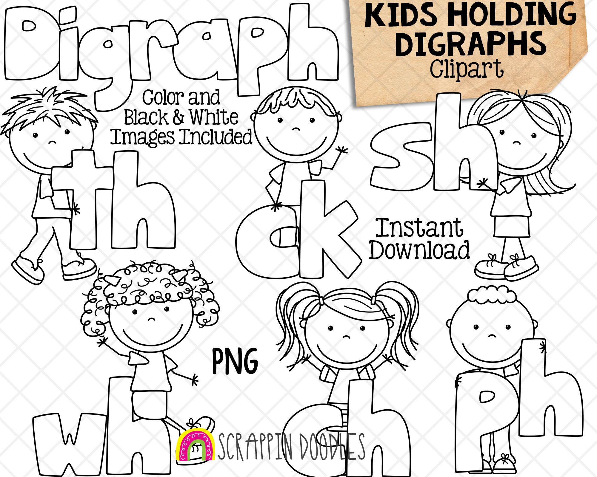 Digraph Clip Art Kids Holding Digrams Commercial Use PNG Sublimation - Etsy