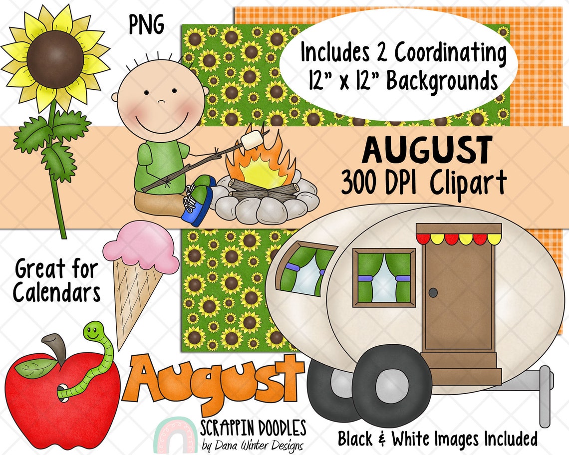 Calendar Clipart August Bulletin Board August Clipart - Etsy