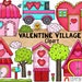 Valentine's Day Village Clip Art - Valentine Town Houses - Heart Trees ...