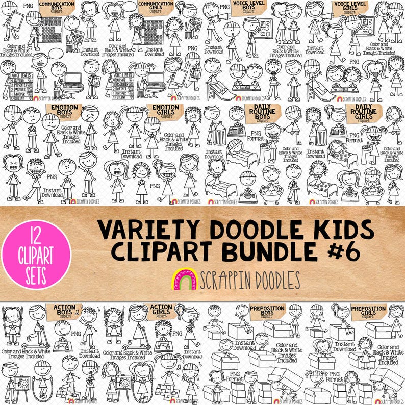 Doodle Kids Clipart Bundle 6 - Doodle Boy and Girl Bundle ...