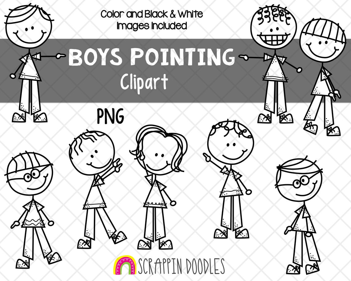 Pointing Clipart Doodle Boys Pointing Pointing Stick - Etsy Canada