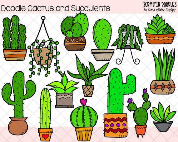 Doodle Cactus and Succulents Cute Commercial Use Clipart | Etsy