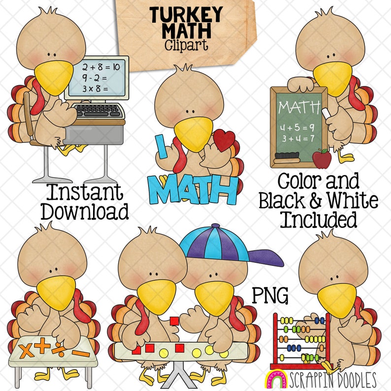 Turkey Clipart Bundle - Cute School Turkeys Clipart - Everyday Turkeys ...