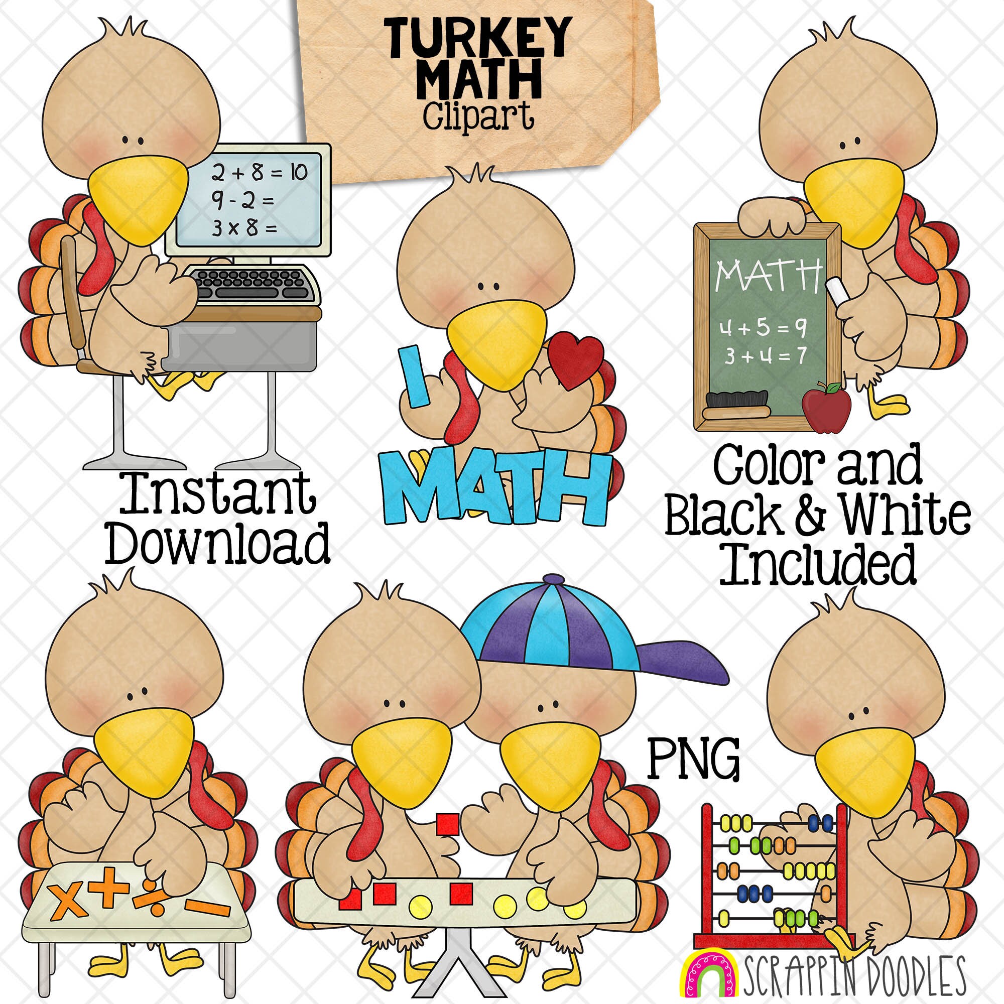 Turkey Clipart Bundle - Cute School Turkeys Clipart - Everyday Turkeys ...
