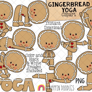 Gingerbread Yoga Clip Art - Christmas Cookie Stretching Clipart - Yoga ...