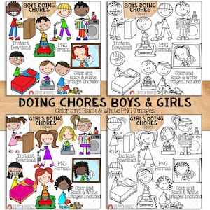 Doodle Kids Clipart Bundle 4 - Doodle Boy and Girl Bundle 4 - Camping ...