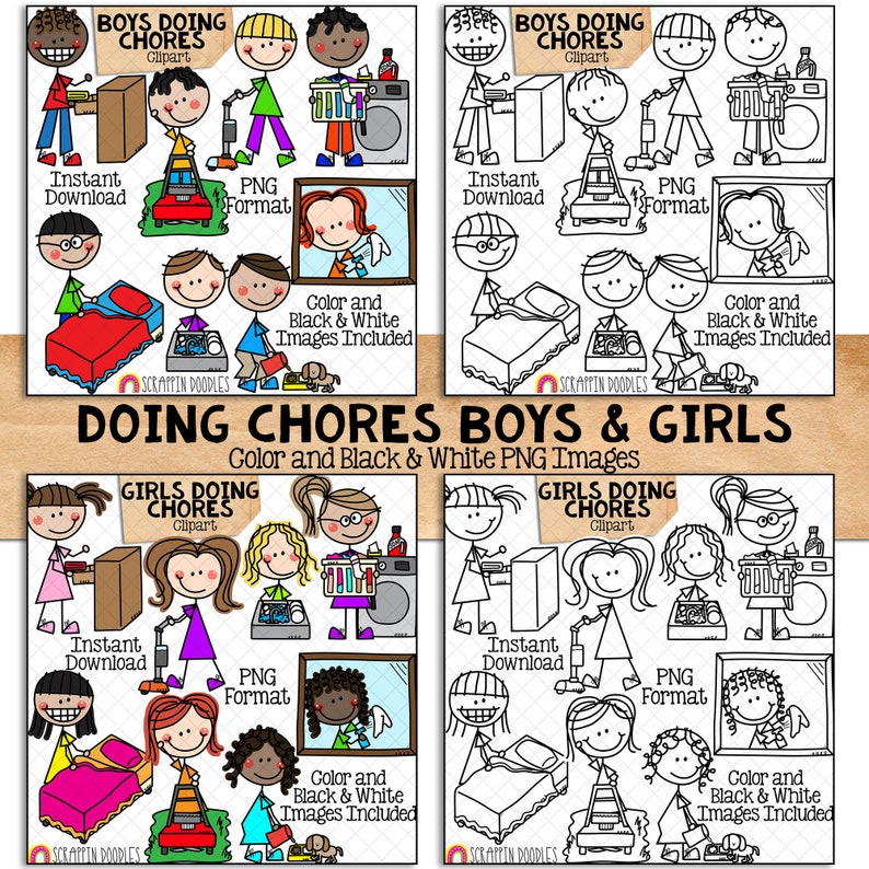 Doodle Kids Clipart Bundle 4 Doodle Boy and Girl Bundle 4 Camping ...