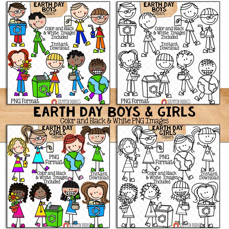 Doodle Kids Clipart Bundle 4 - Doodle Boy and Girl Bundle 4 - Camping ...