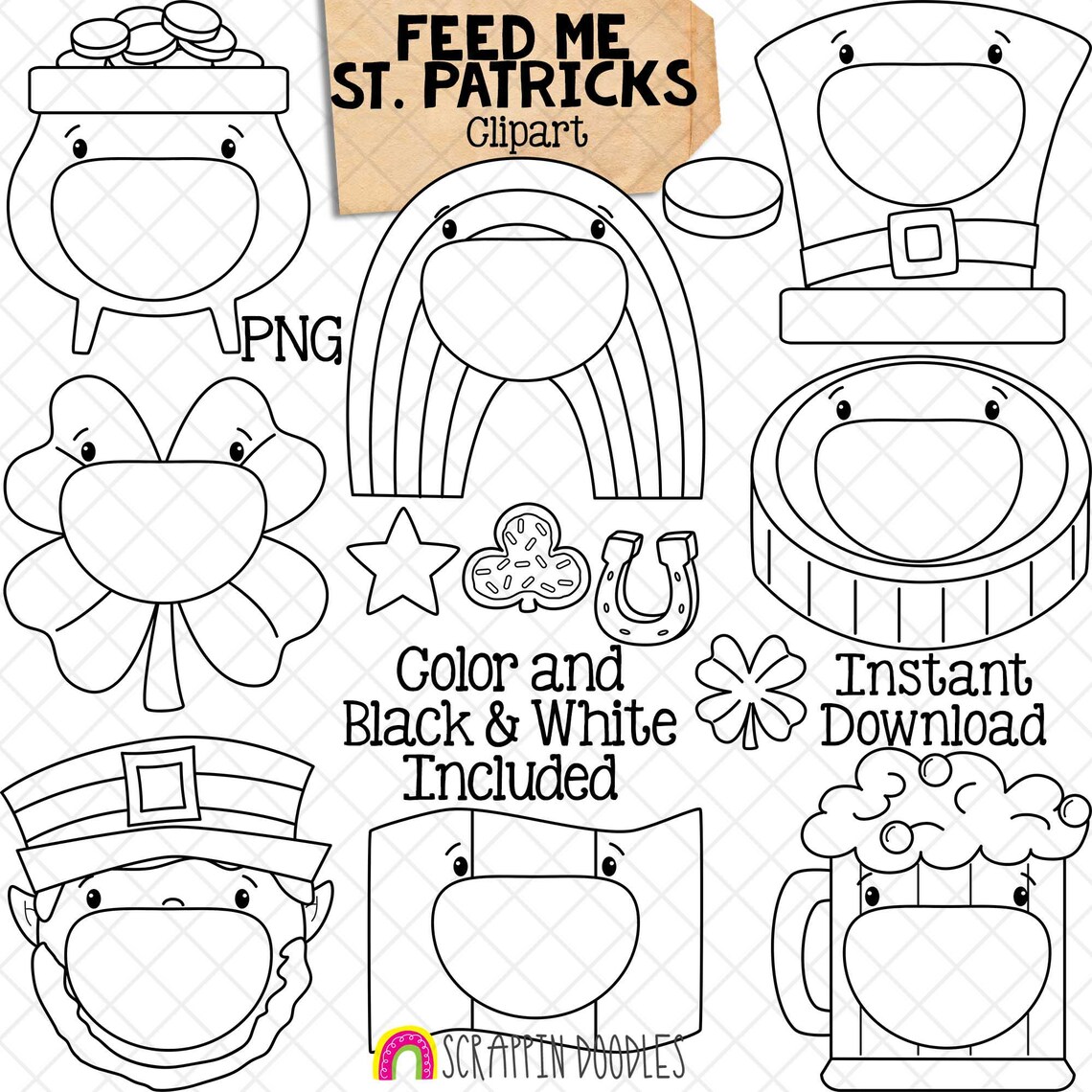 Feed Me St. Patrick's Day Clipart - Feeding Open Mouth - Pot of Gold ...