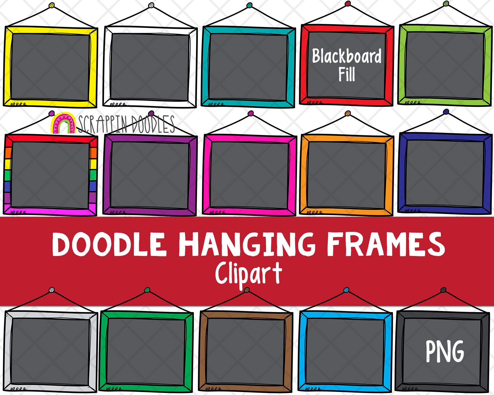 Doodle Borders Frames Clipart - Hand Drawn Hanging Frames - Rainbow ...