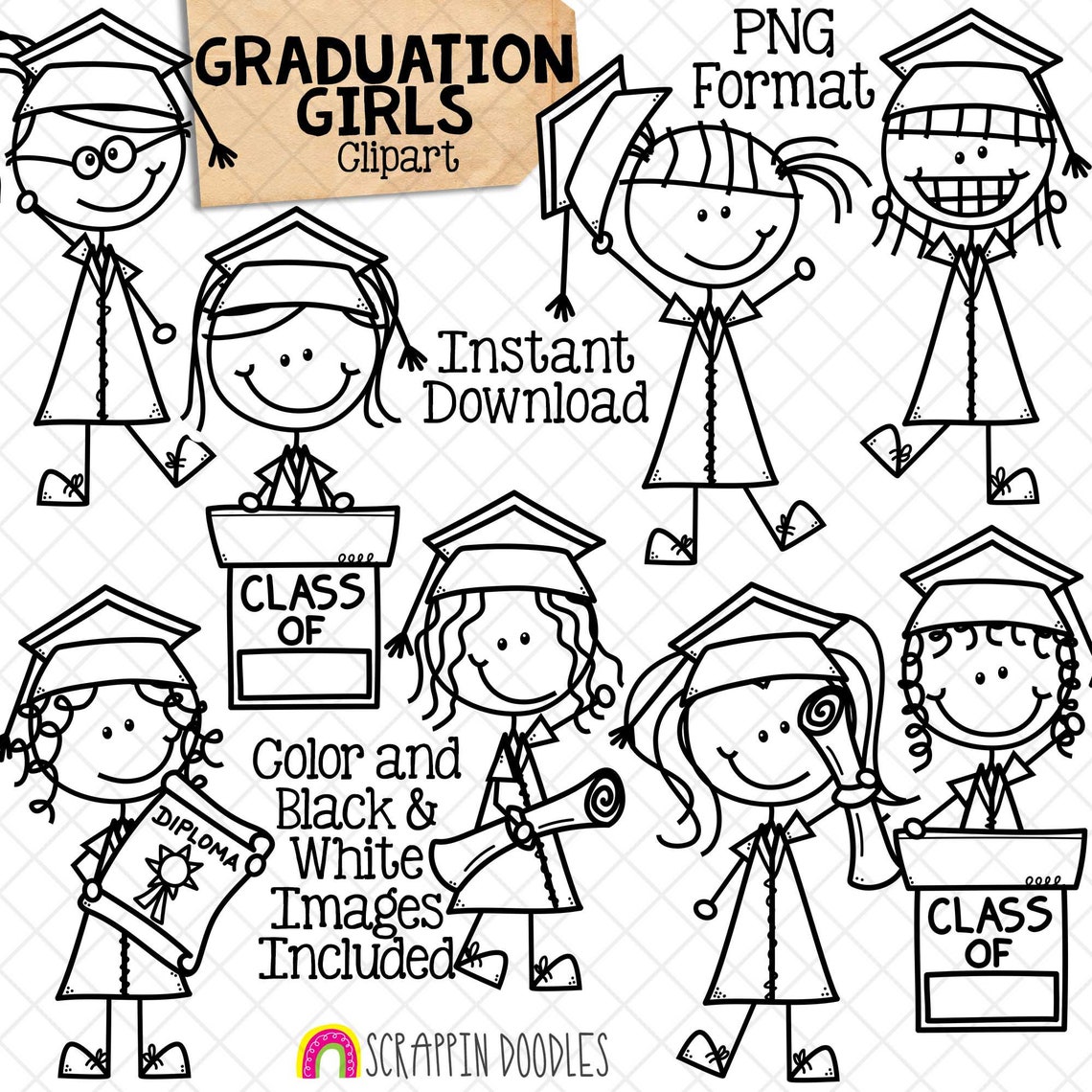 Graduation Clipart Doodle Girls Graduating School Clip Art Diploma ...