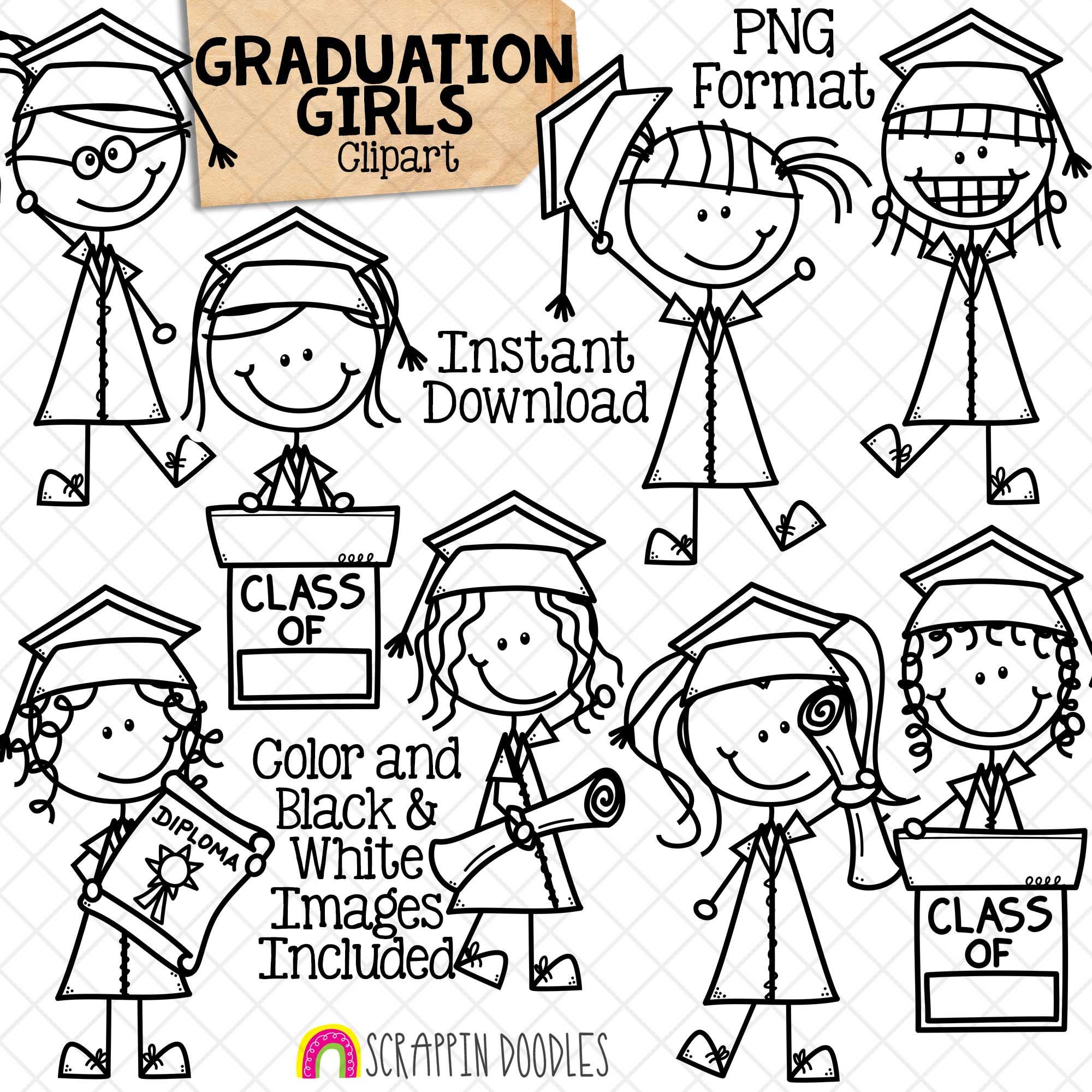 Graduation Clipart - Doodle Girls Graduating - School Clip Art ...