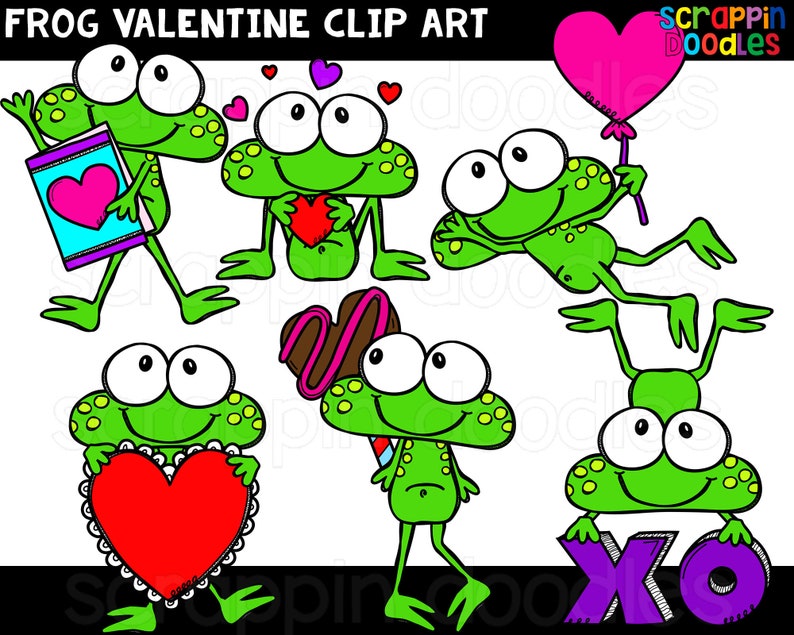 Frog Valentine Clip Art Cute Commercial Use Valentines Frog Clipart ...