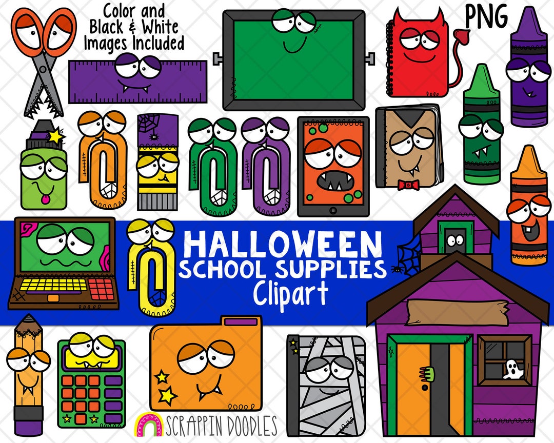 Halloween School Supplies Clipart Haunted School Halloween - Etsy 日本