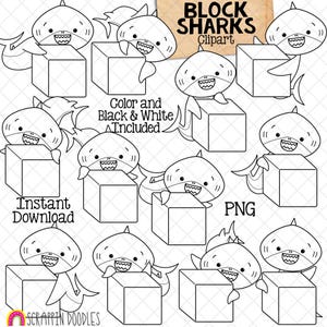 Shark Clip Art - Grey Sharks Holding Color Blocks Clipart - Colour ...