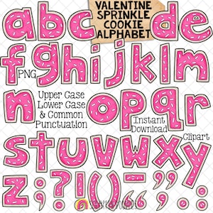Valentine Cookie Alphabet Clipart - Pink Sprinkle Cookie Letters Clip ...