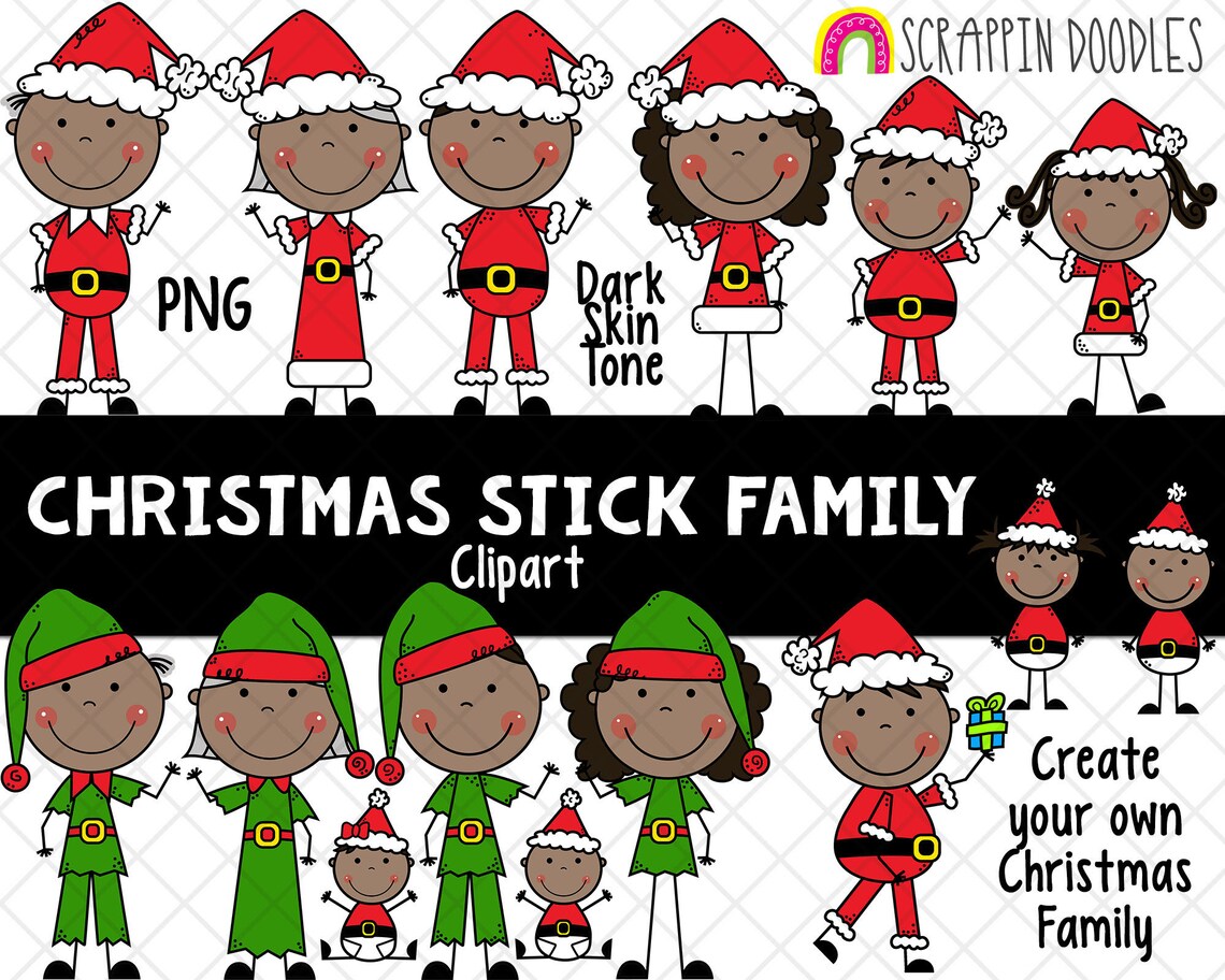 Christmas Stick Family Clip Art Various Hair Colors Stick - Etsy