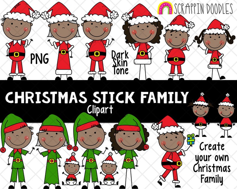 Christmas Stick Family Clip Art Various Hair Colors Stick - Etsy