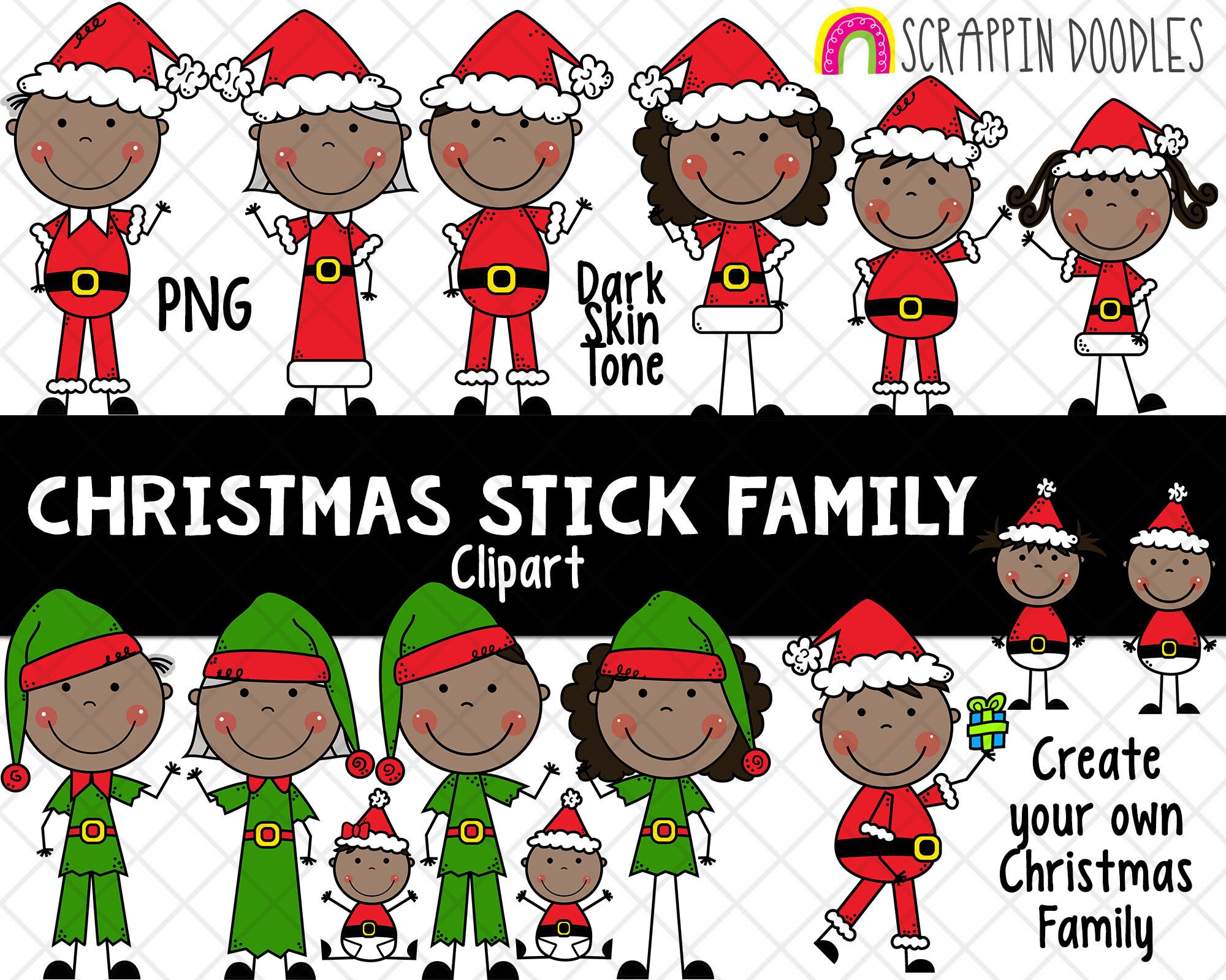 Christmas Stick Family Clip Art Various Hair Colors Stick - Etsy